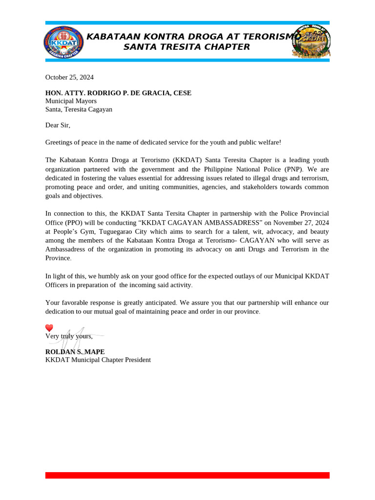 KKDAT Mun. Chapter S-Letter | PDF