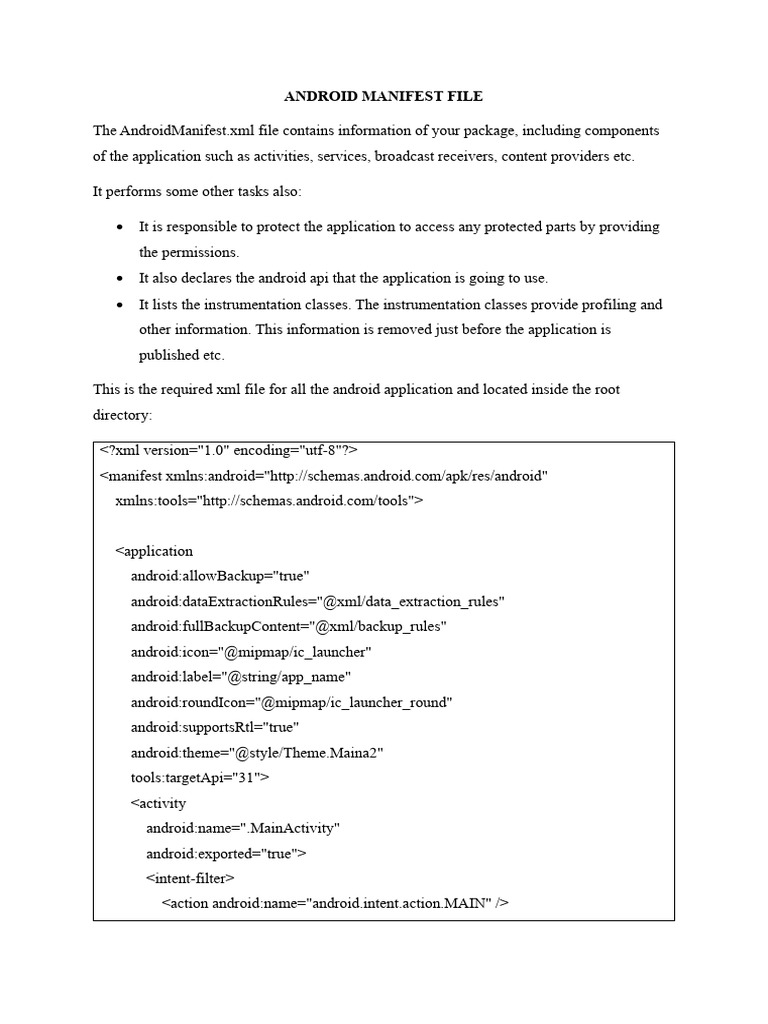 Android manifest file_Lesson 3 | PDF | Xml | Computer File