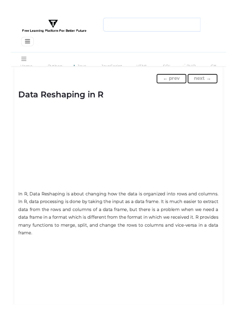R Data Reshaping - Javatpoint | PDF | Matrix (Mathematics) | Algebra