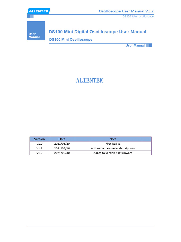 DS100 Mini Oscilloscope Manual V1.2 | PDF | Manufactured Goods | Computing