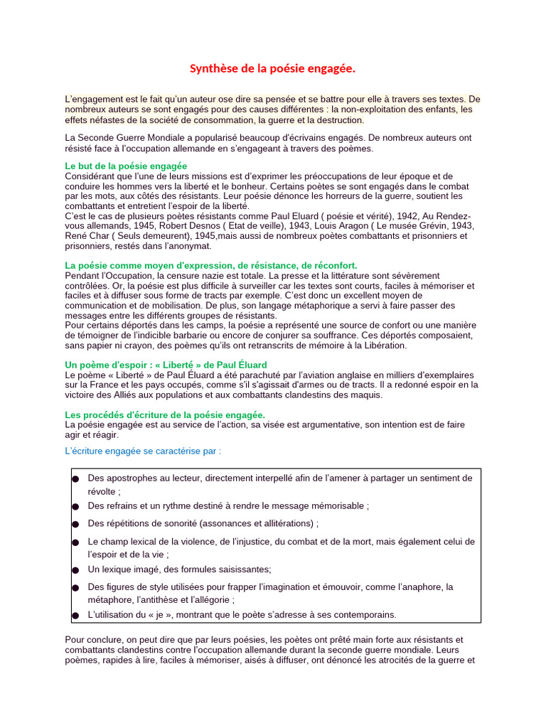 Poésie engagée : un acte de résistance | PDF | Poésie