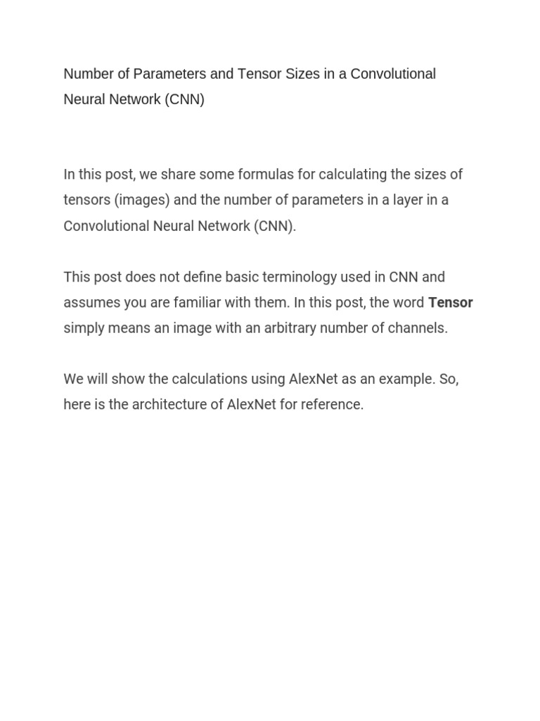 Alexnet - Number of Parameters and Tensor Sizes in A Convolutional Neural Network (CNN) | PDF ...