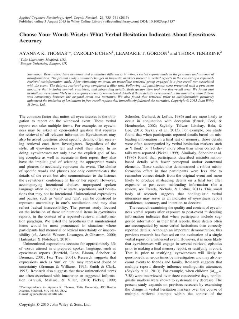 Applied Cognitive Psychology - 2015 - Thomas - Choose Your Words Wisely ...