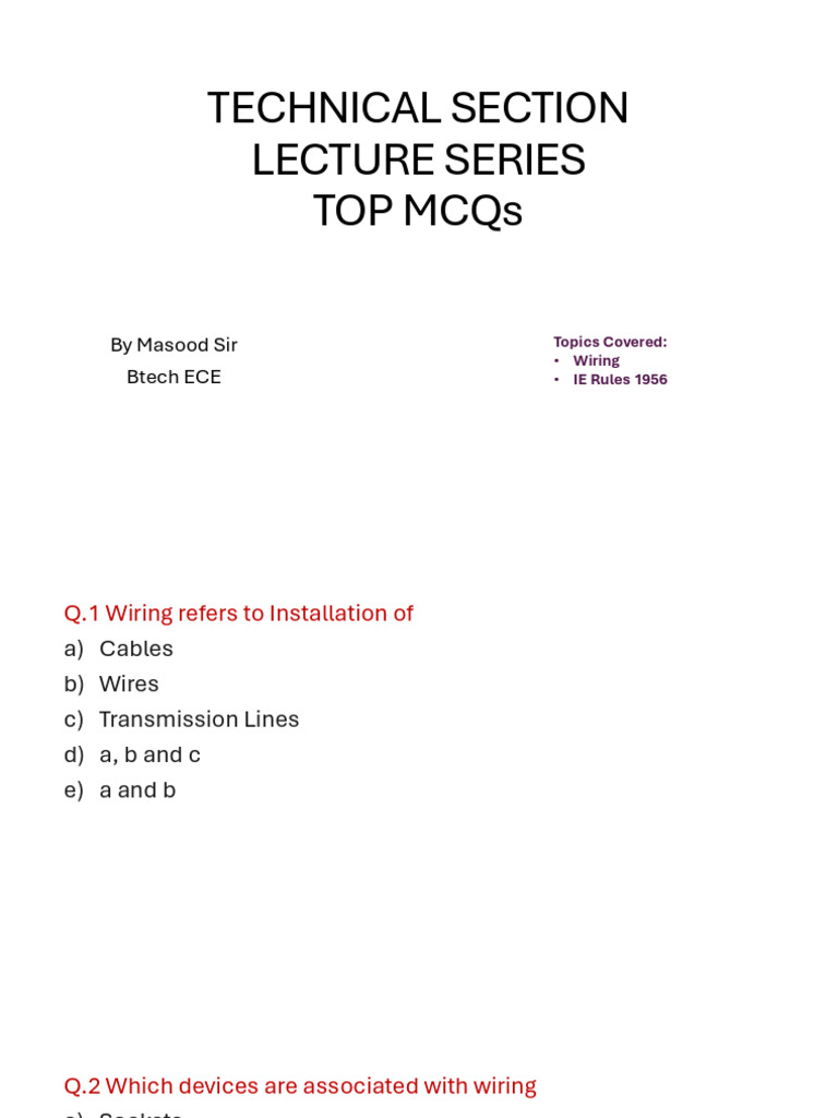 LEC 25 MCQS_46402301_2024_12_04_18_25 | PDF | Electrical Wiring | Electrical Engineering