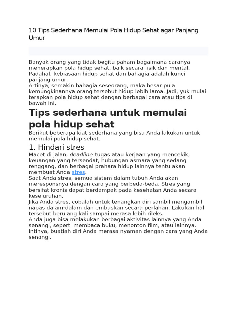 Pola Hidup Sehat | PDF