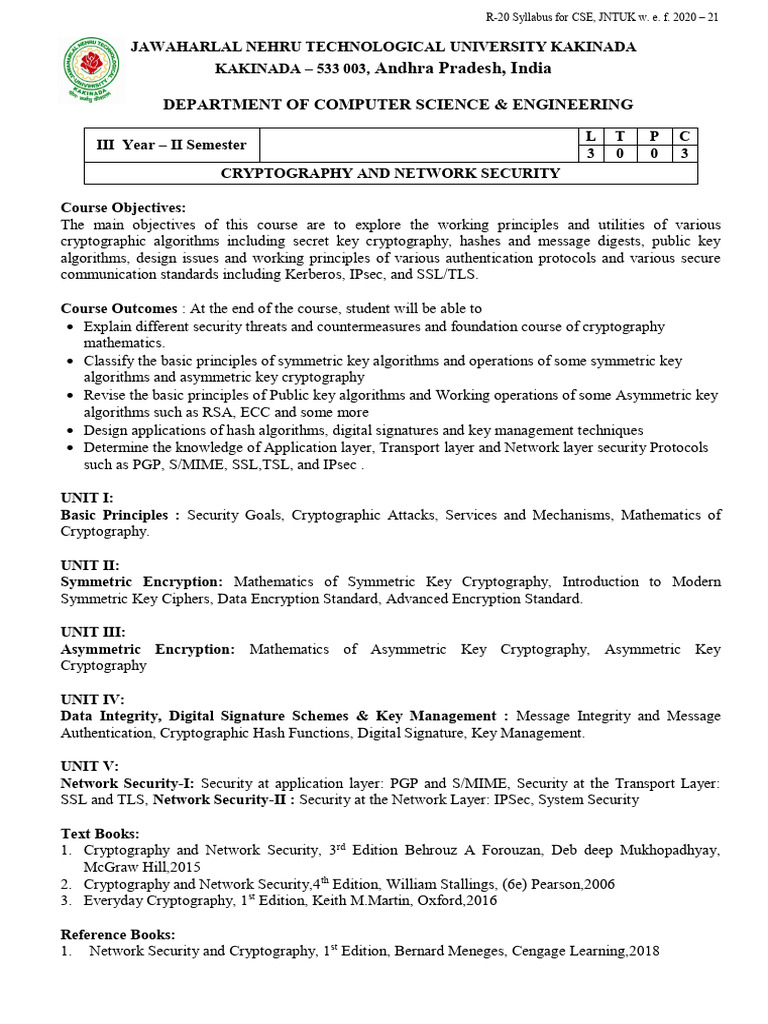 Cns Syllabus Cse r20 | PDF | Public Key Cryptography | Cryptography