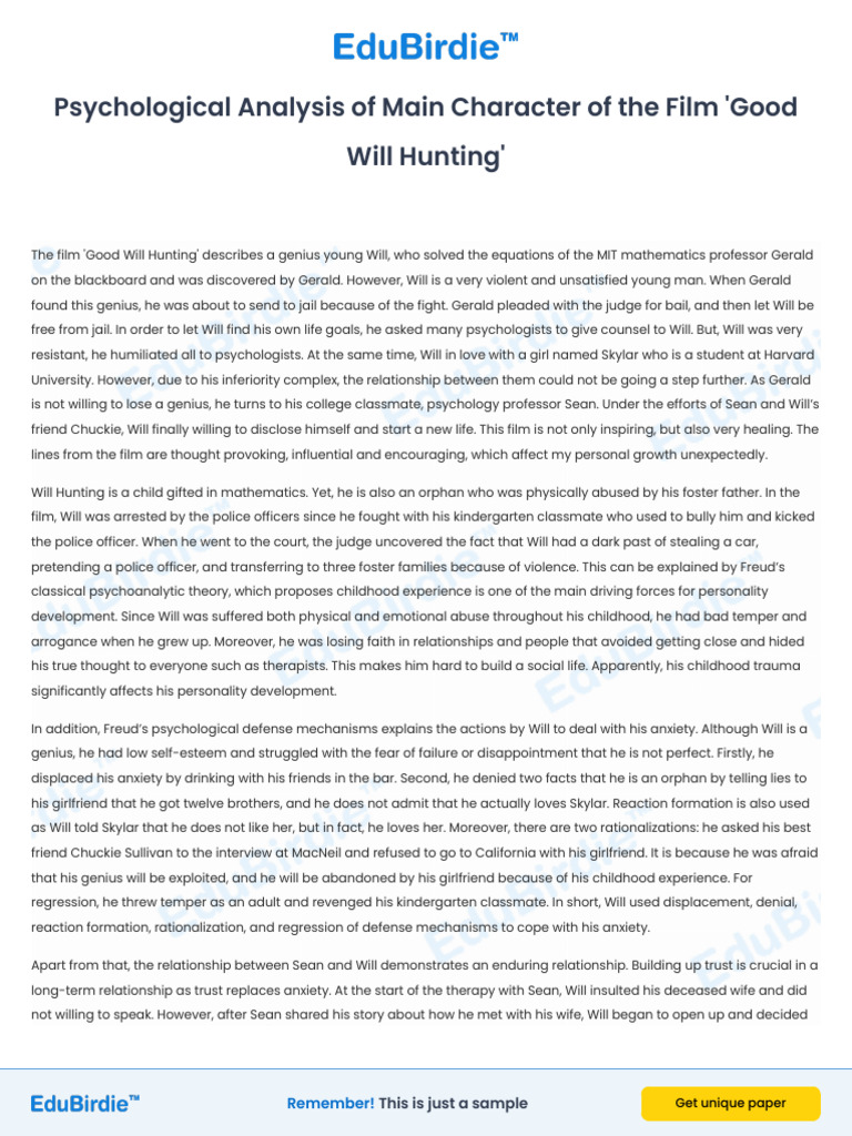 Psychological Analysis of Main Character of The Film Good Will Hunting ...