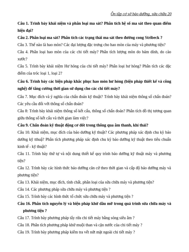 câu hỏi cs bao duong sc 21 | PDF