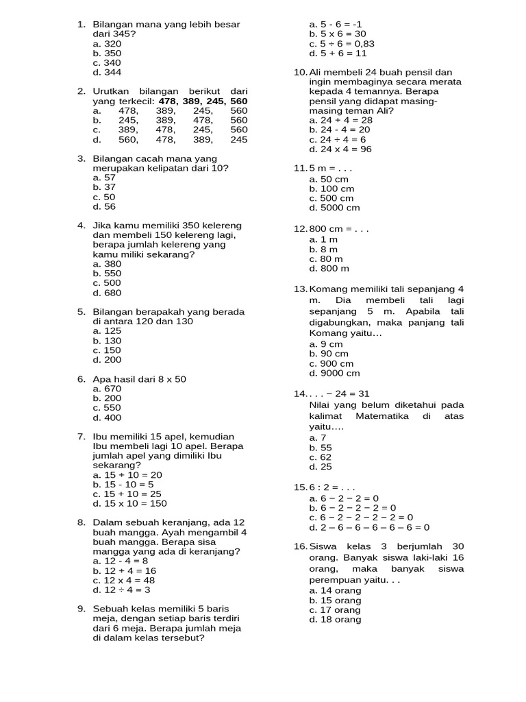 STS 1 Kelas III - MTK | PDF