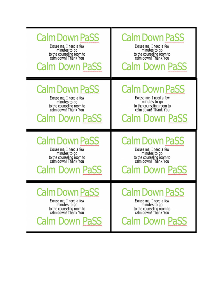 Calm Down Pass | PDF