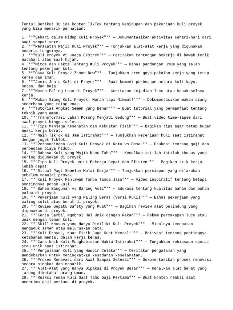 Ide Konten Kuli Proyek | PDF