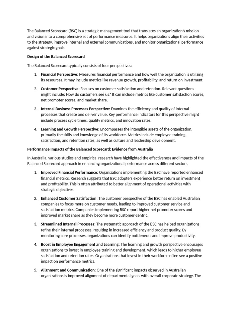 BSC | PDF | Performance Indicator | Strategic Management