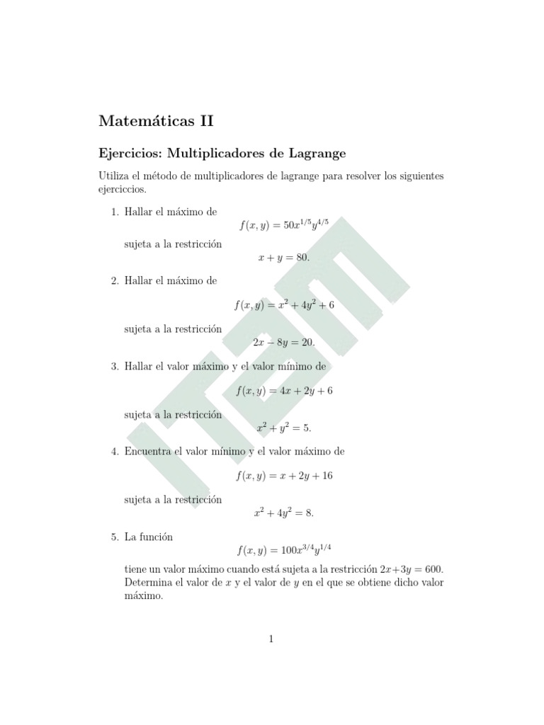 Ejercicios de Multiplicadores de Lagrange | PDF