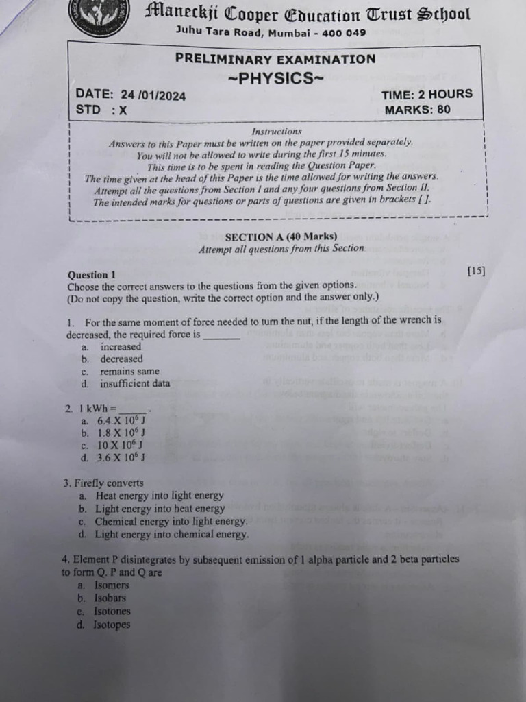 MCET Prelim Physics Paper PF 2024 | PDF | Refraction | Light
