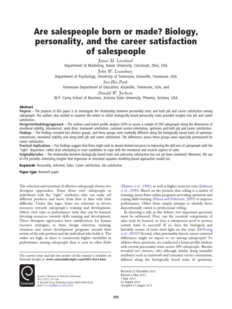 salesperson | PDF | Optimism | Extraversion And Introversion