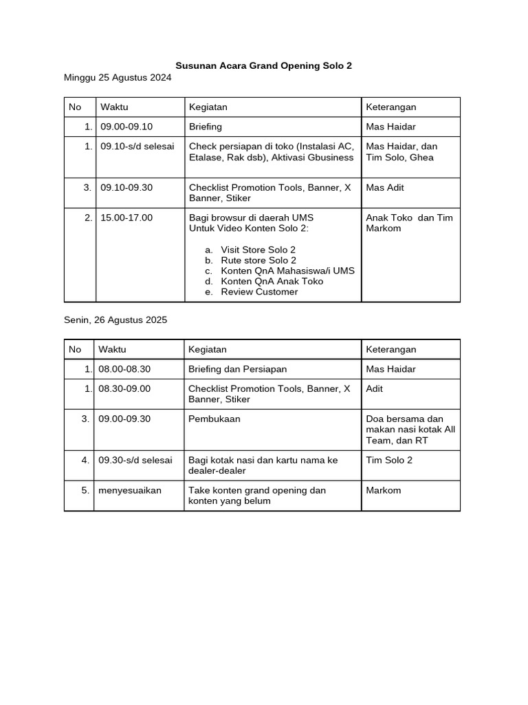 Susunan Acara Grand Opening Solo 2 | PDF