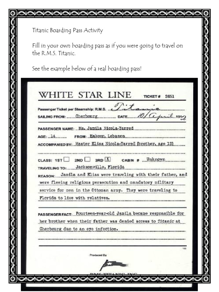 Titanic Boarding Pass Activity Template | PDF