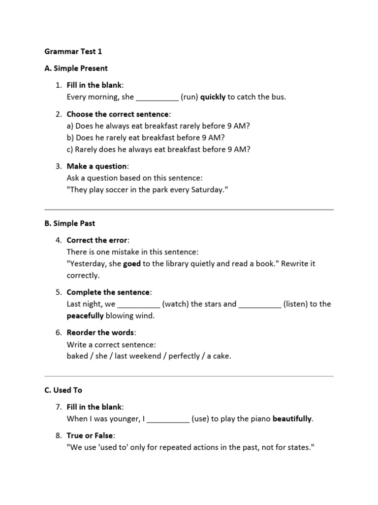 Grammar Test 1 | PDF