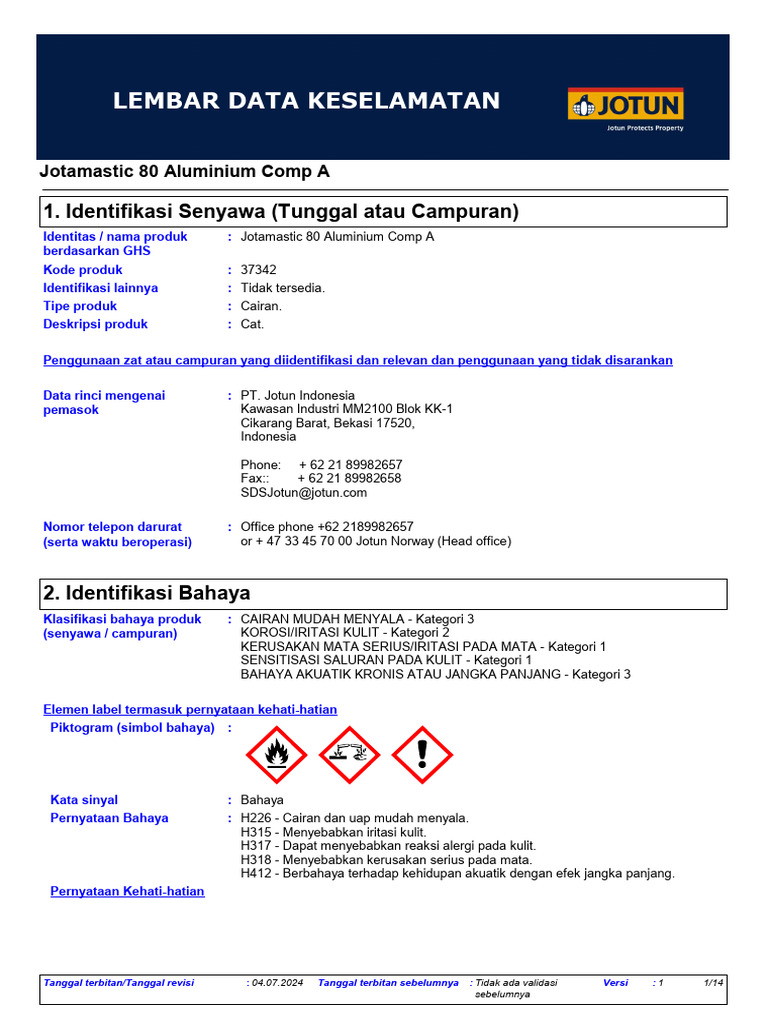 Lembar Data Keselamatan Jotamastic 80 | PDF