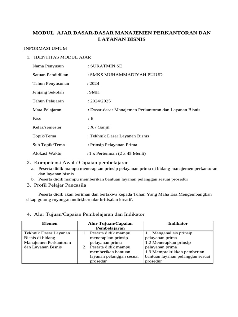 Modul Ajar Dasar-Dasar Manajemen Perkantoran | PDF