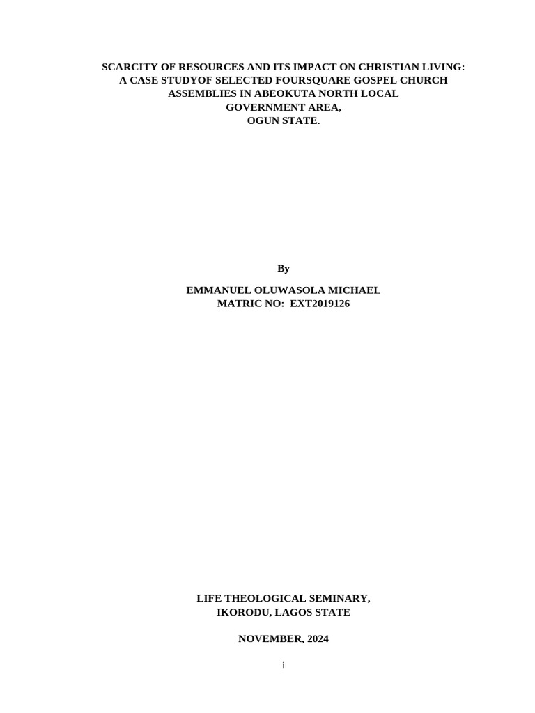 Oluwasola Emmanuel Preliminary Pages | PDF | Theology | Religious ...