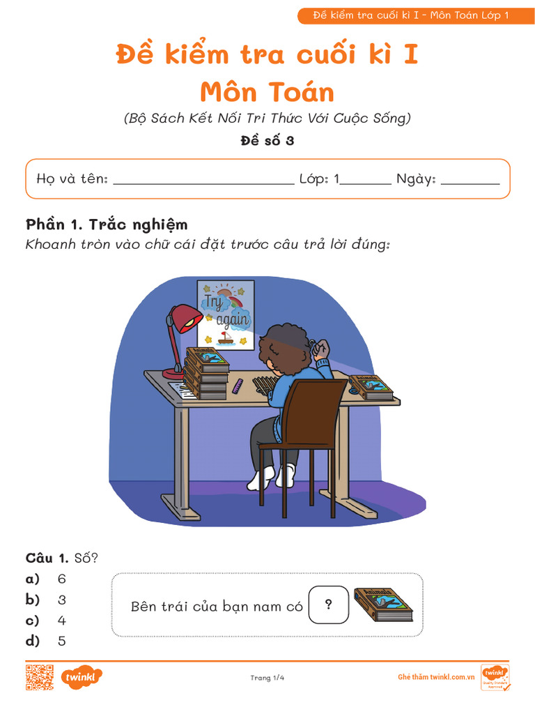 De kiem tra cuoi ki i so 3 mon toan lop 1 bo sach ket noi tri thuc voi cuoc song | PDF