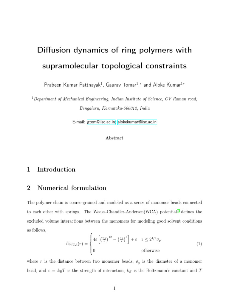 Ring Polymers With Supramolecular Topological Constraints | PDF | Polymers | Physics