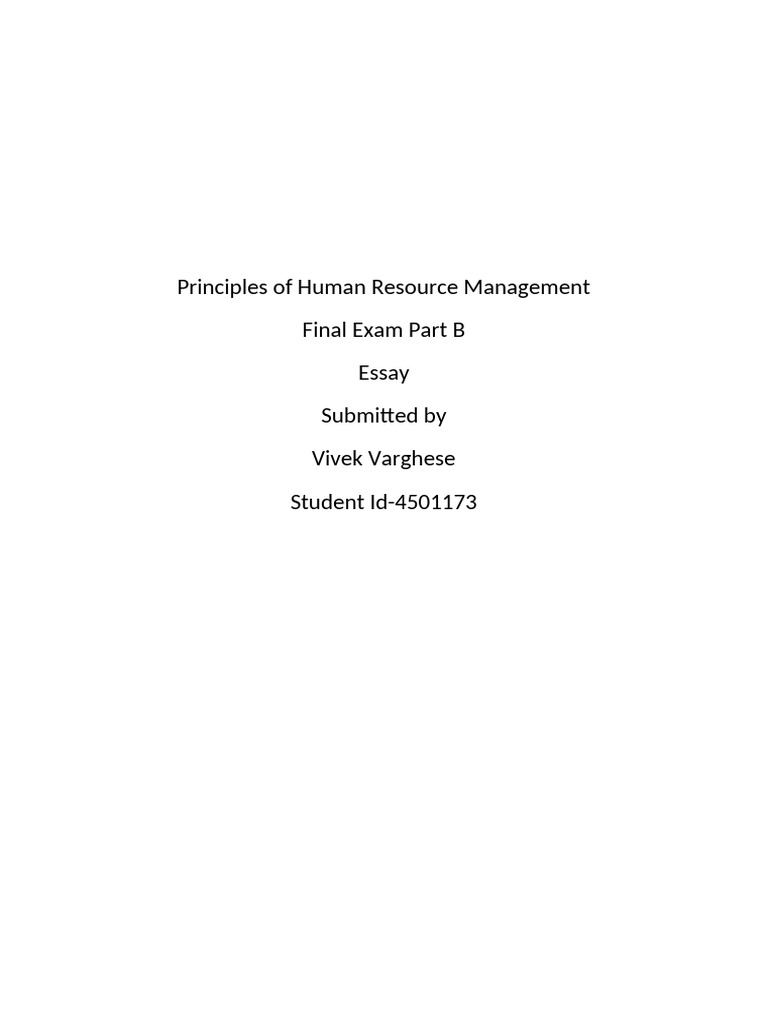 Principles of Human Resource Management Essay - VIVEK VARGHESE | PDF ...