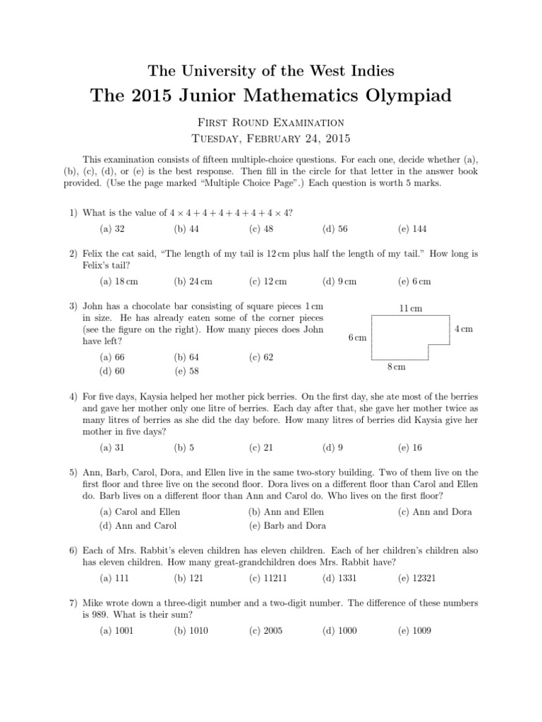 2015 Junior Mathematics Olympiad Exam | PDF | Mexican Peso | Currency