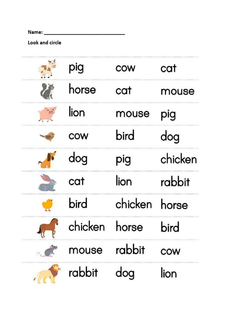 1312-1E1-Unit 5 - Animal worksheet Gr1 | PDF