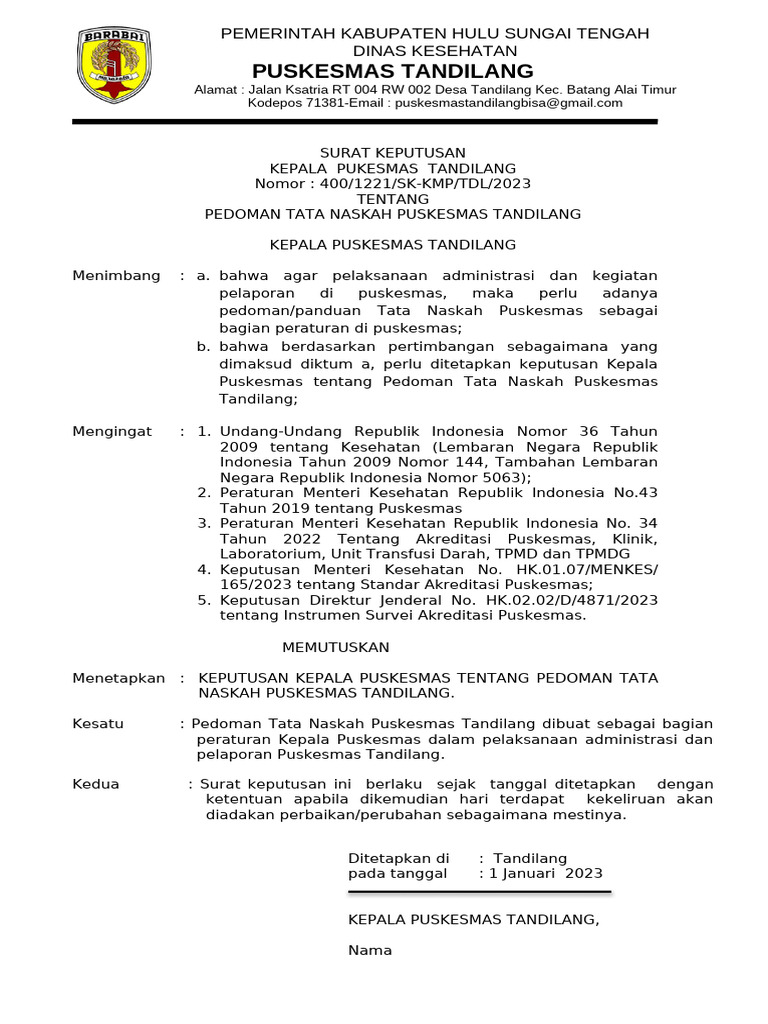 1221 SK Pedoman Tata Naskah Tandilang 0923 | PDF