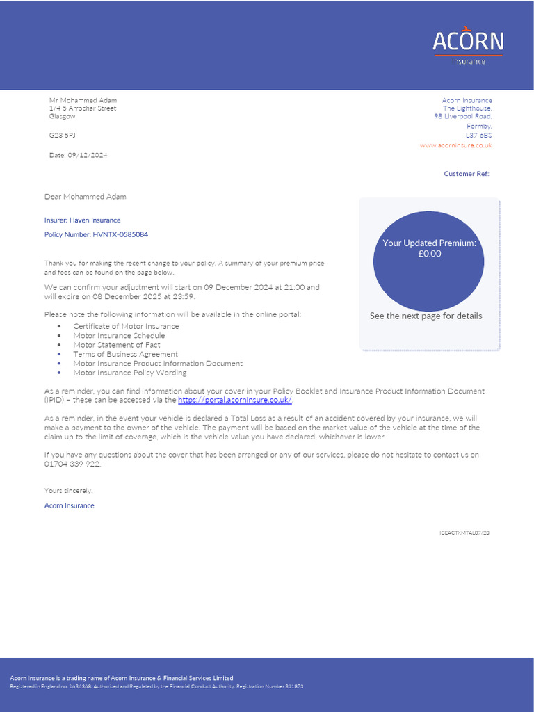 Acorn TX MTA Letter 27975752 | PDF | Insurance | Vehicle Insurance