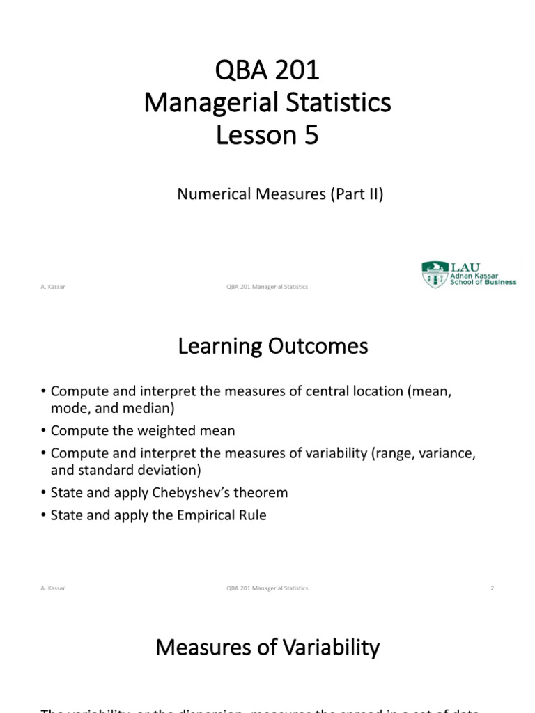 QBA 201_Lesson 5 Numerical Measures Part II | PDF | Variance | Standard Deviation