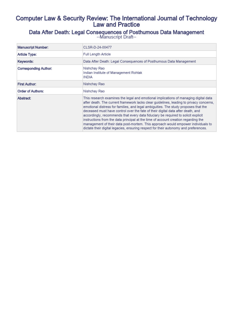 CLSR-D-24-00477 | PDF | Privacy | Social Media