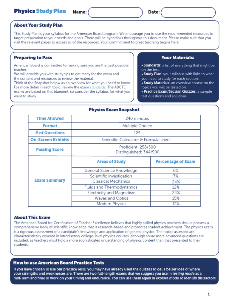 New Physics Study Plan | PDF