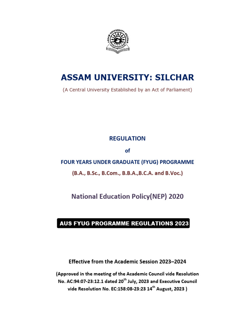 AUS FYUG Programme Regulations 2023 | PDF | Academic Degree | Bachelor ...