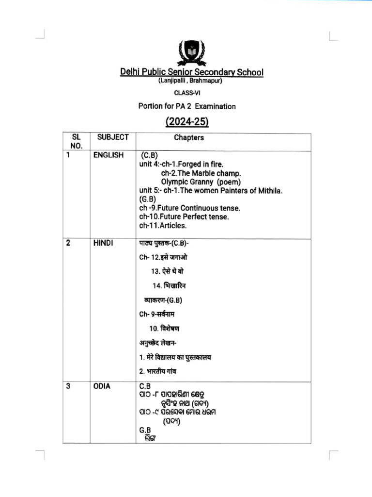 STD VI PA 2 Portion | PDF