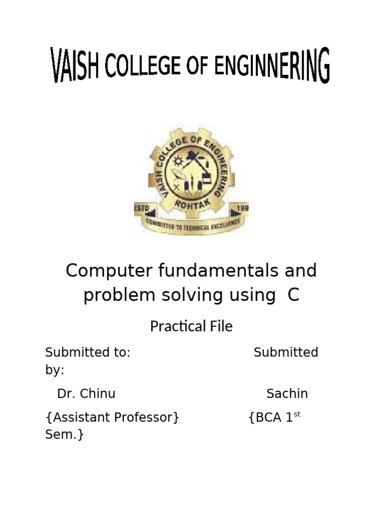Computer Fundamentals and Problem Solving Using C Nitin Pahal | PDF