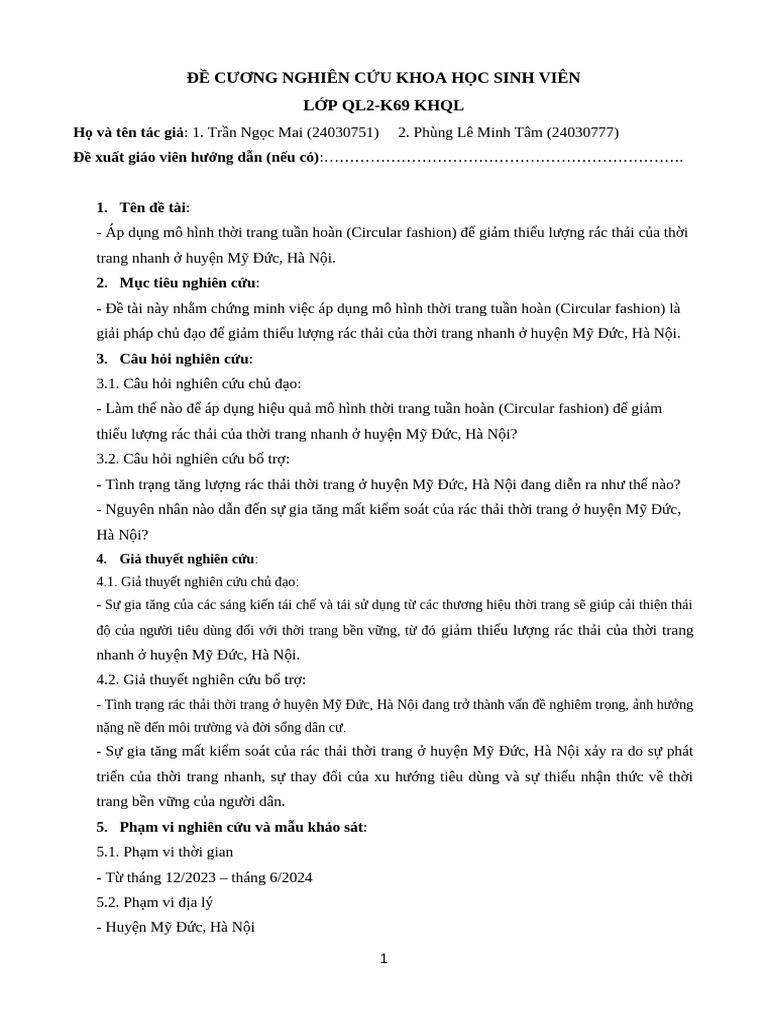 PL4. Mẫu đề cương NCKH | PDF