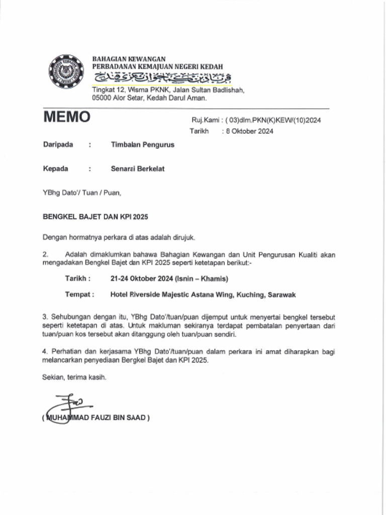 Memo Bengkel BAJET Dan KPI 2025 | PDF