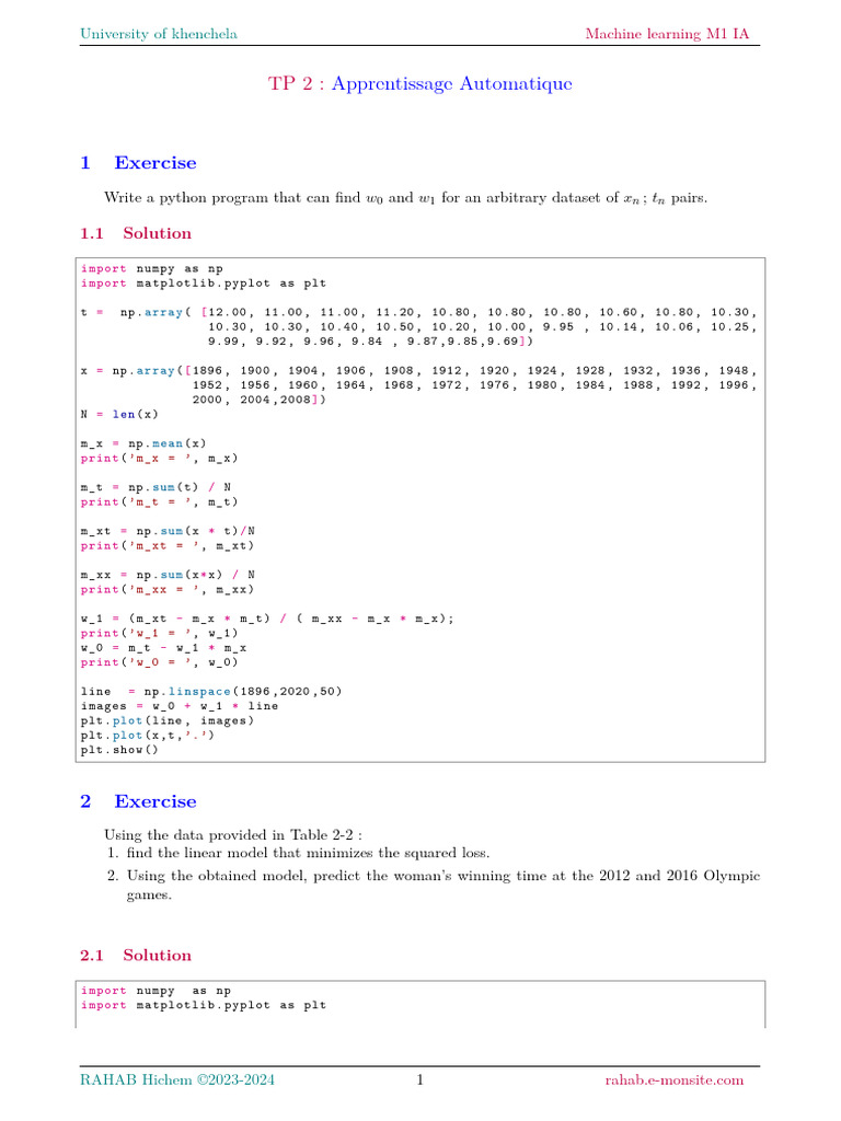 TP 2 exercises | PDF | Applied Mathematics | Machine Learning