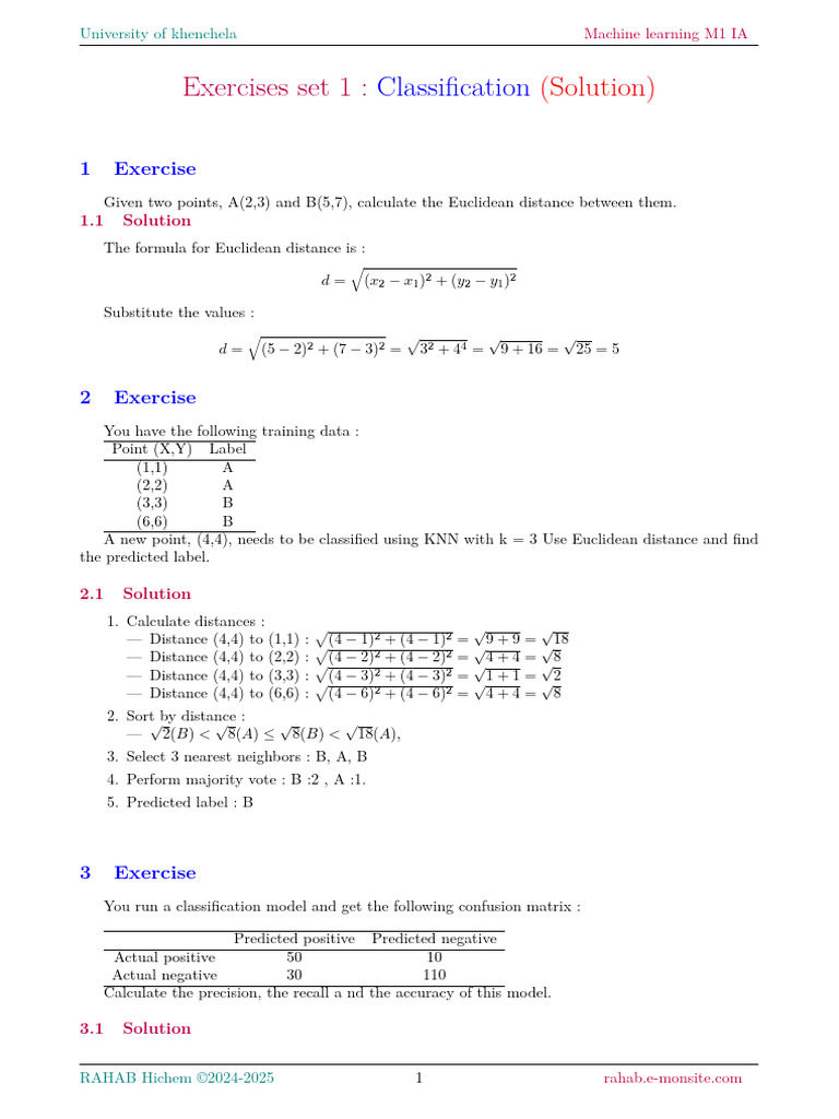 TD Class_Solution | PDF | Learning | Statistical Classification