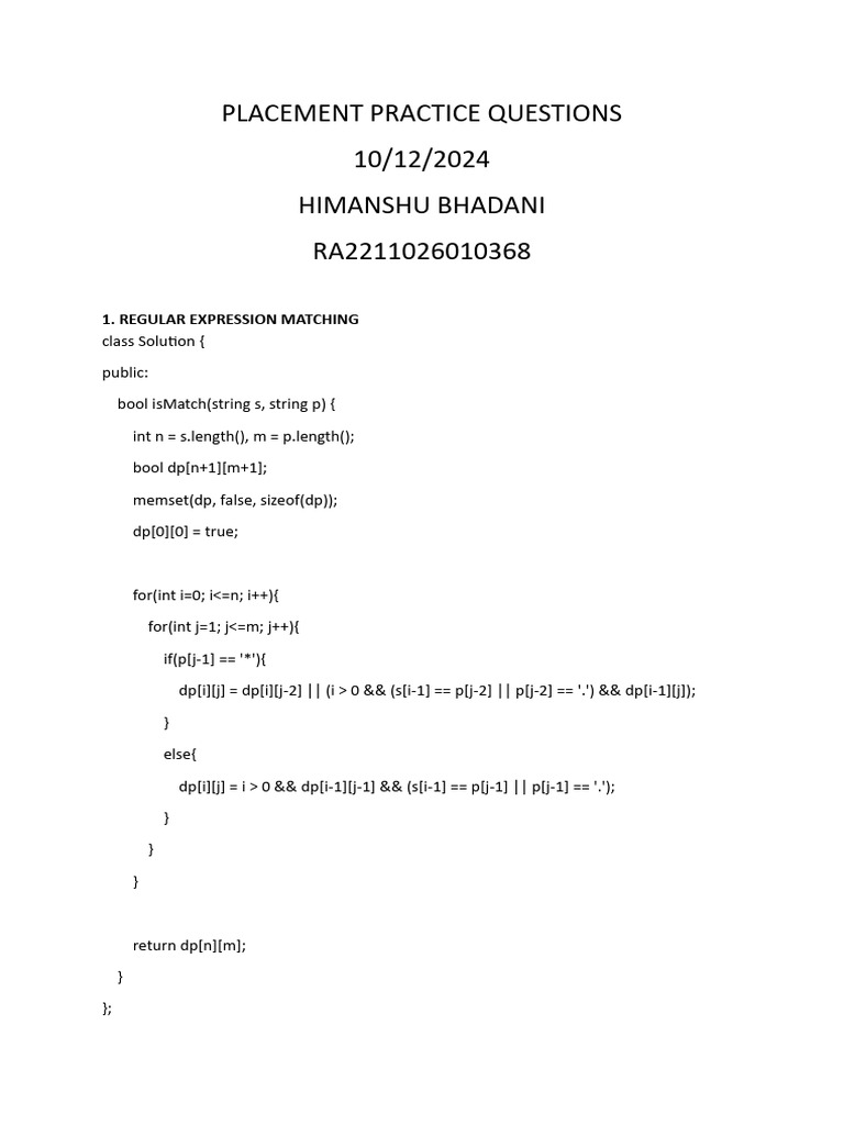 PLACEMENT PRACTICE 10-12-2024, Himanshu | PDF | Programming Paradigms | Computer Data