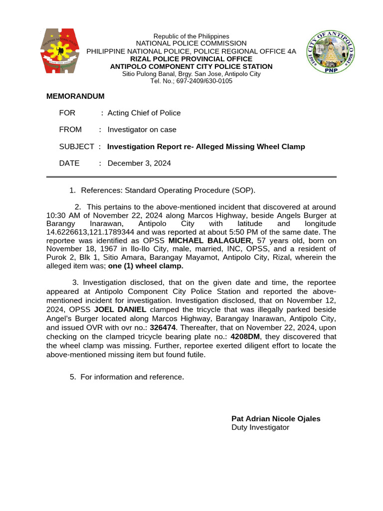 Investigation Report (1602) | PDF
