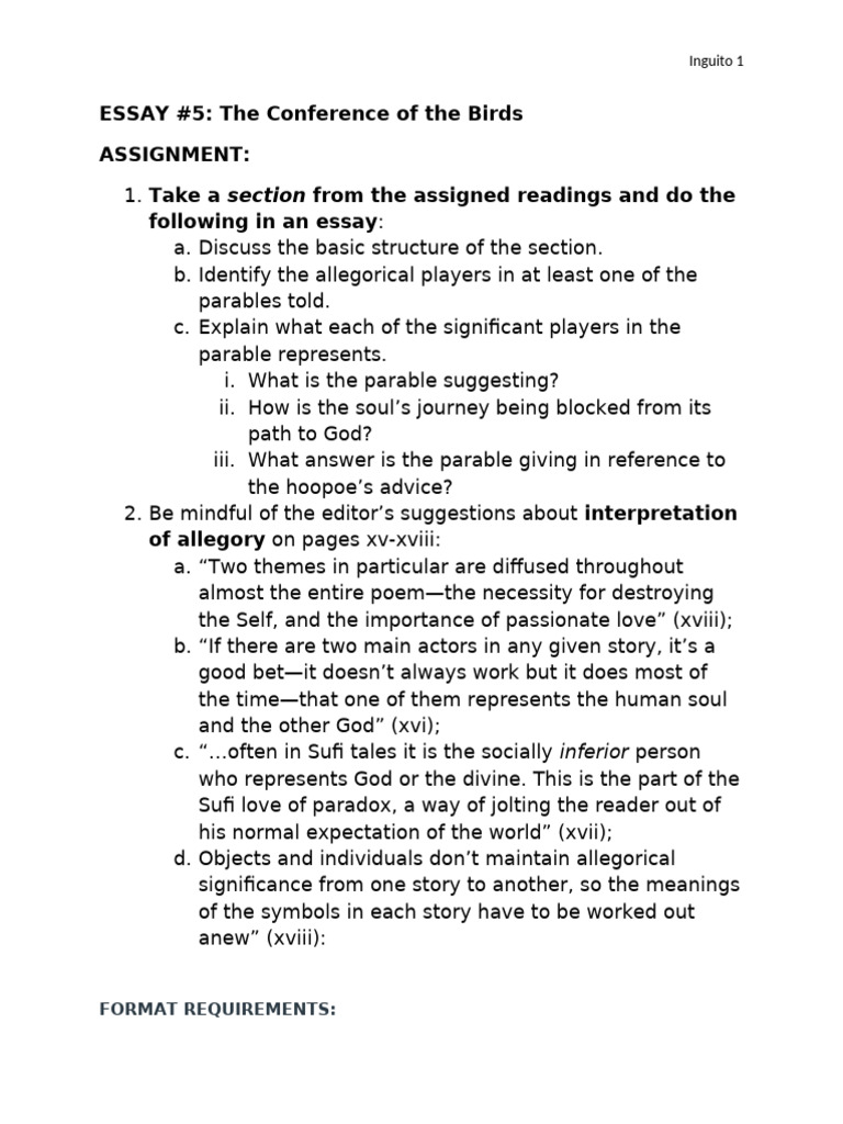 ESSAY 5 - The Conference of The Birds | PDF | Allegory