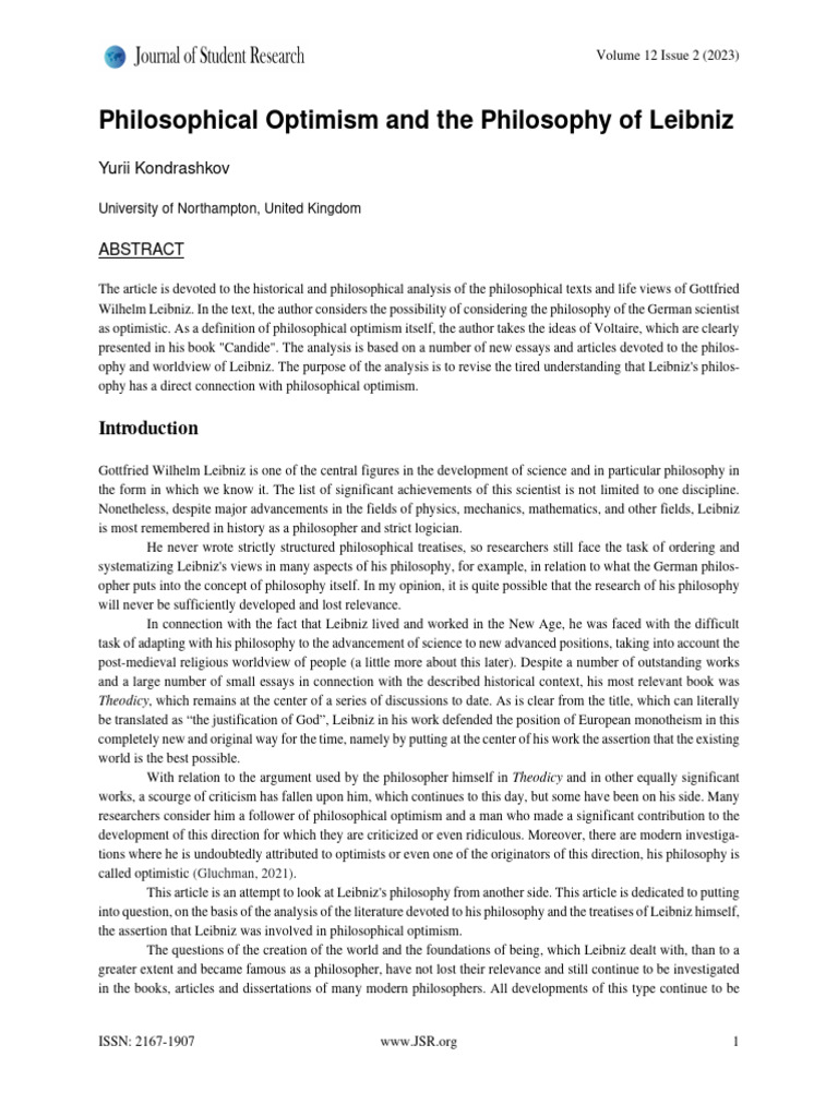 Revisiting Leibniz's Philosophical Optimism | PDF | Gottfried Wilhelm ...