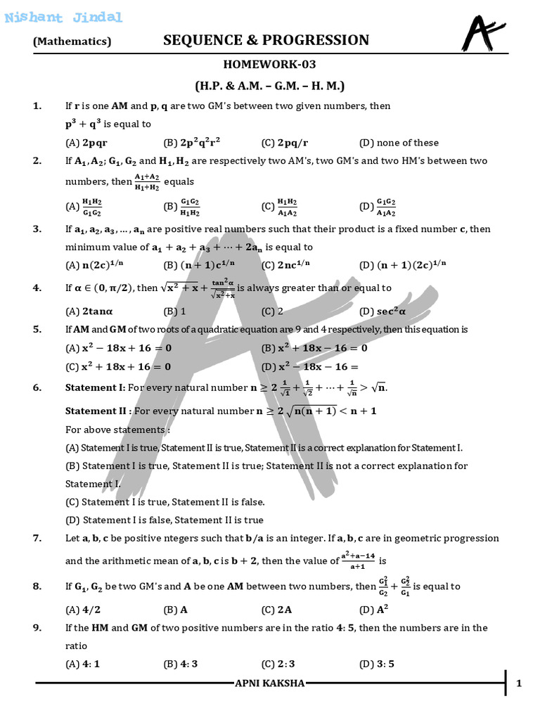 Home Work - 3 Sequence and Progression NJ - 247 | PDF | Mean | Mathematical Objects