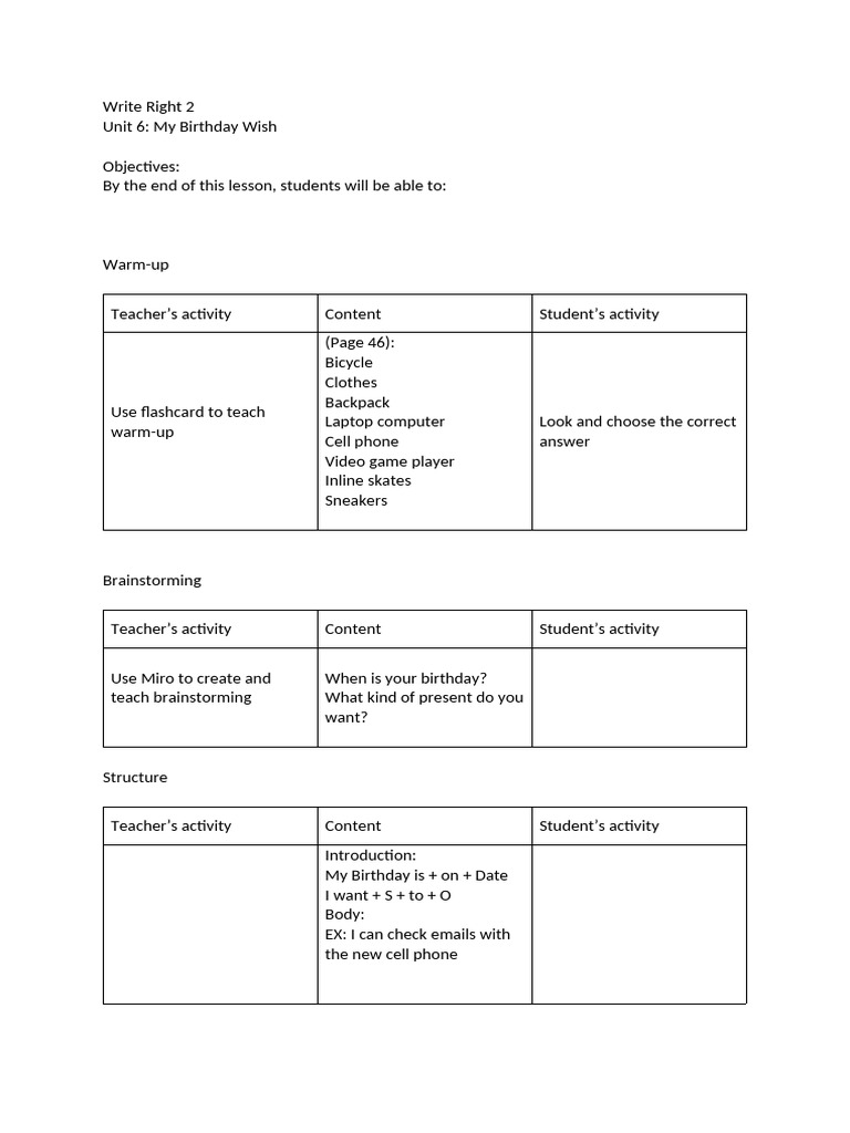 Write Right 2 Lesson Plan | PDF