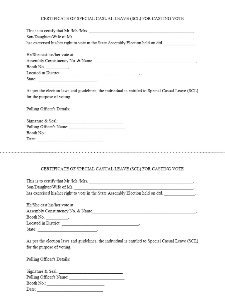 Special Casual Leave for Voting Certificate | PDF