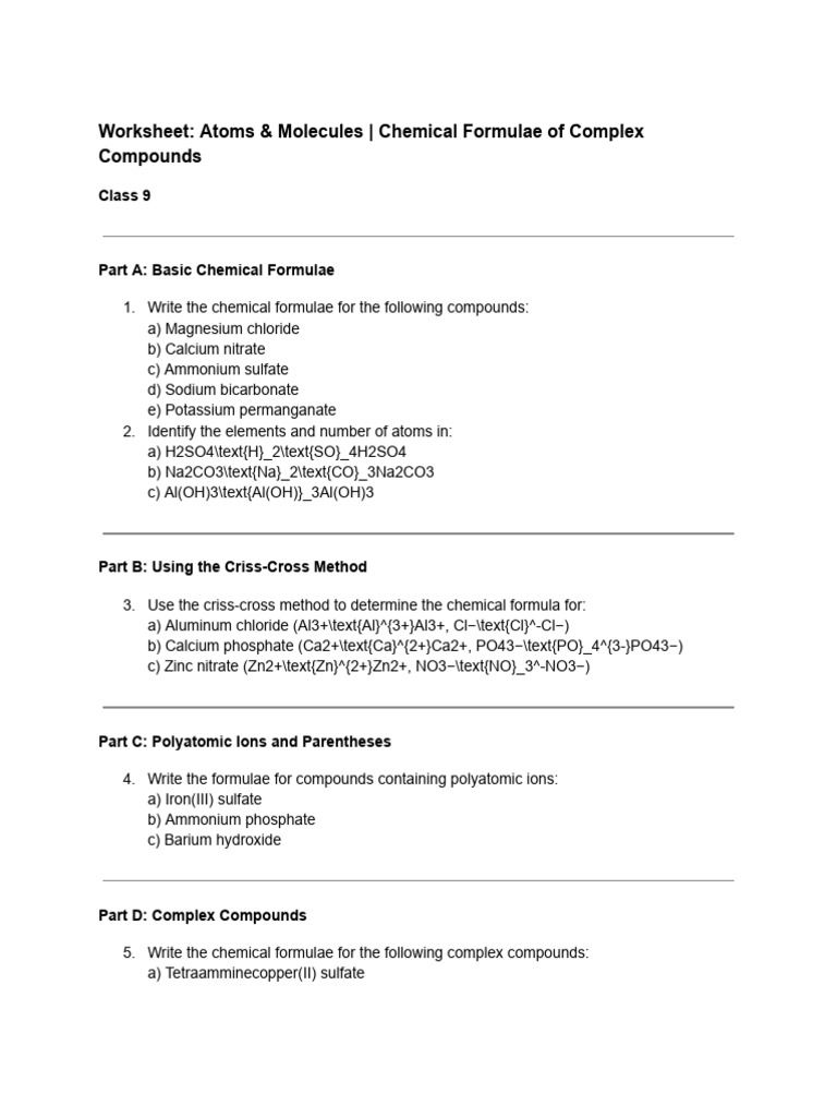 _Atoms & Molecules _ Chemical Formulae of Complex Compounds | PDF